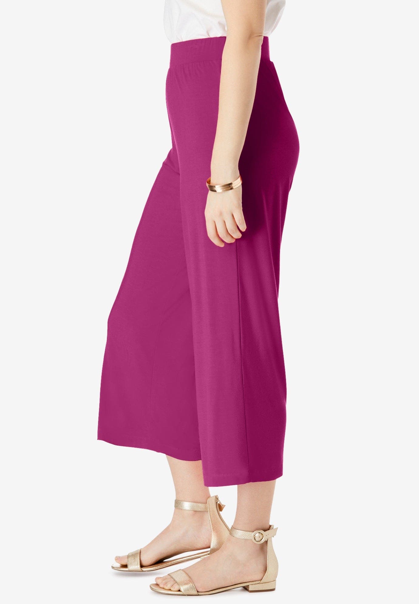 Jessica London Everyday Stretch Knit Wide Leg Crop Pant | Nordstrom