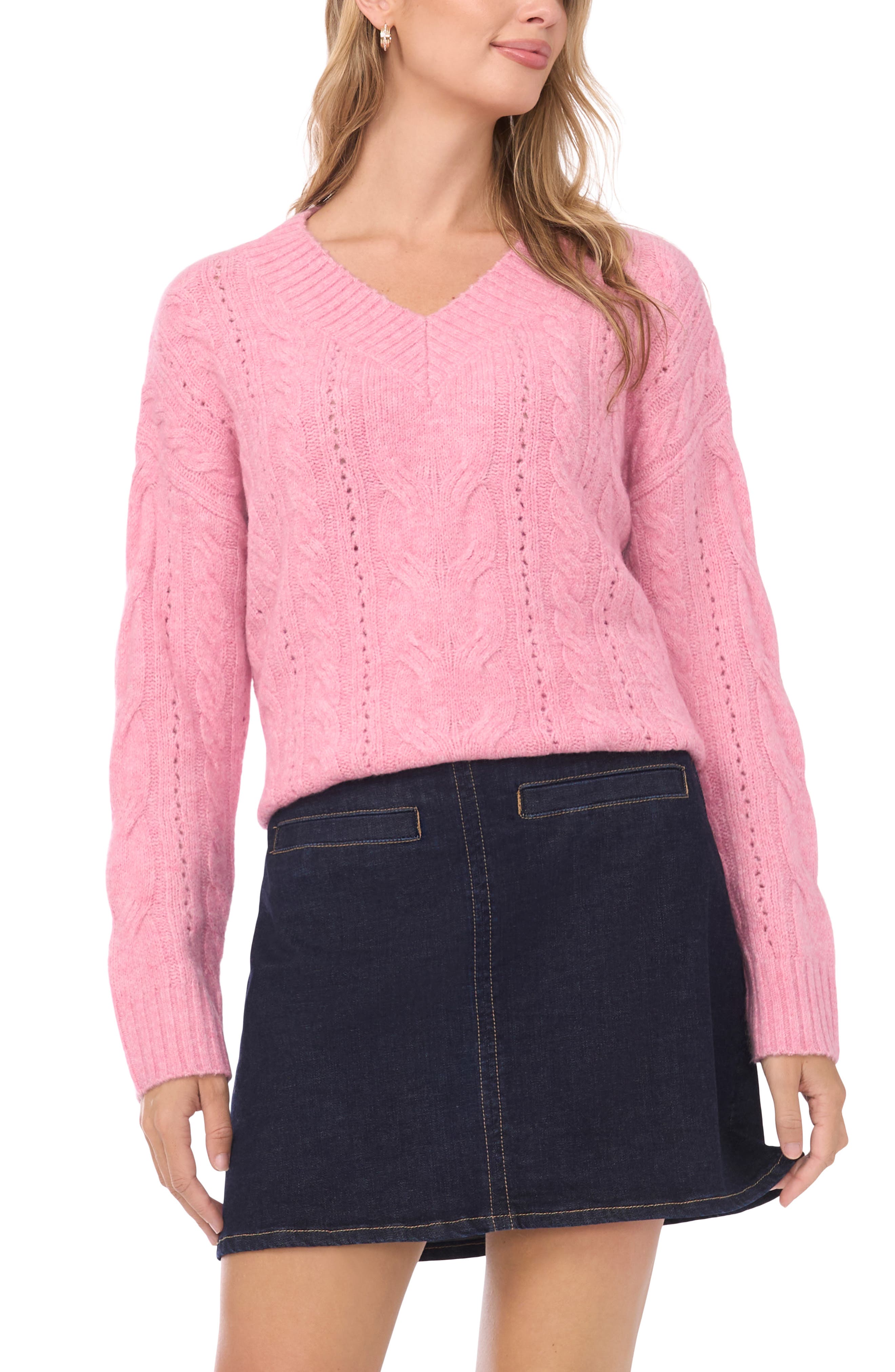 Vince Camuto Cable Stitch V-Neck Sweater | Nordstrom