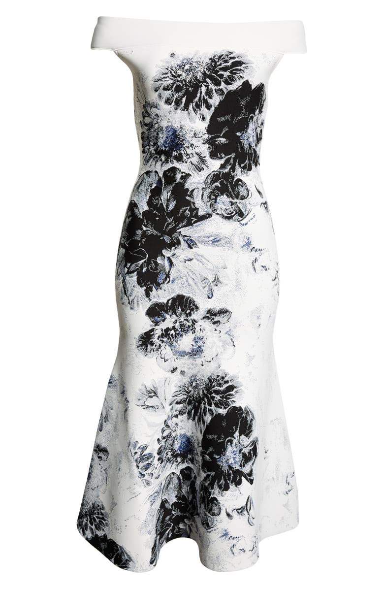 McQueen Chiaroscuro Floral Jacquard Off the Shoulder Knit Midi Dress ...