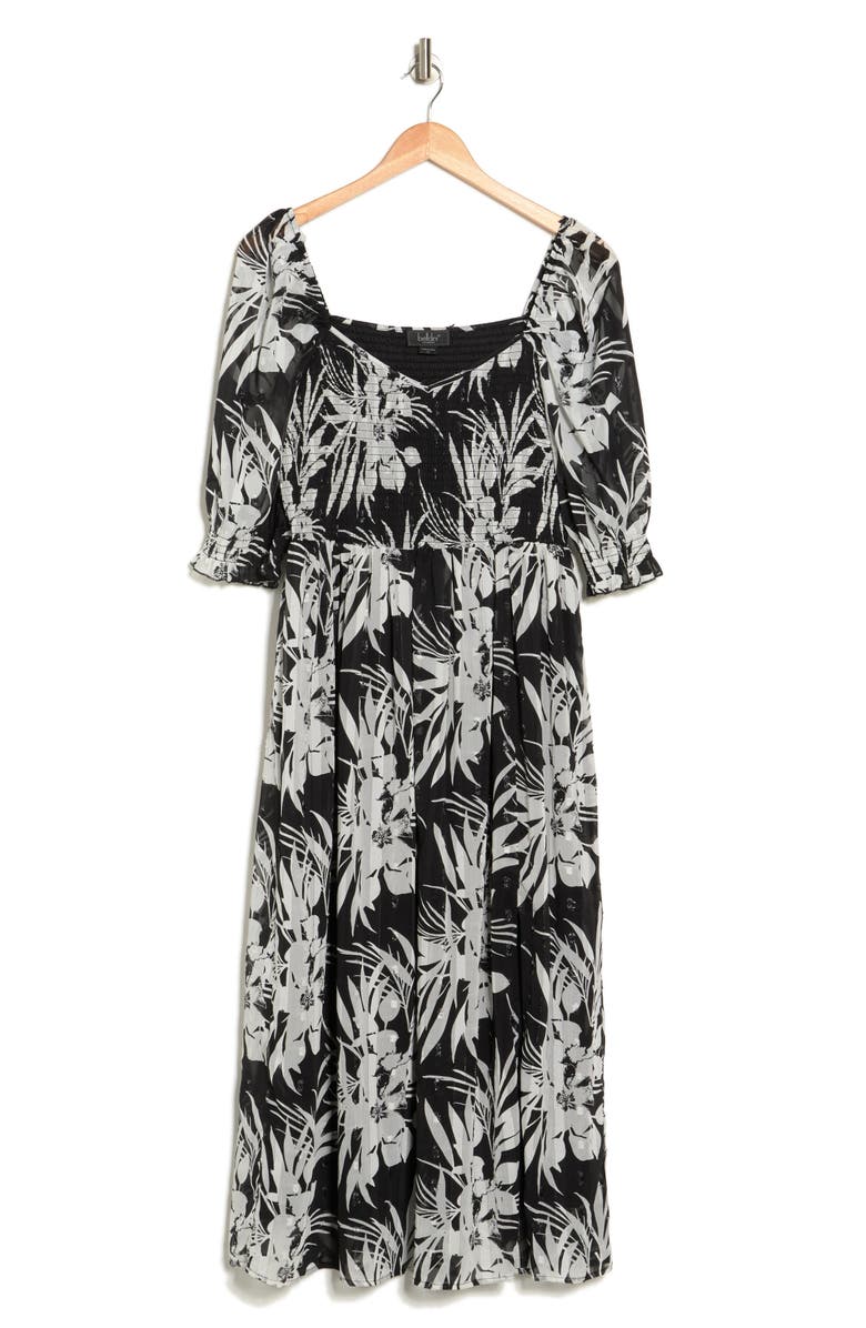 Belldini Floral Short Sleeve Smocked Midi Dress | Nordstromrack