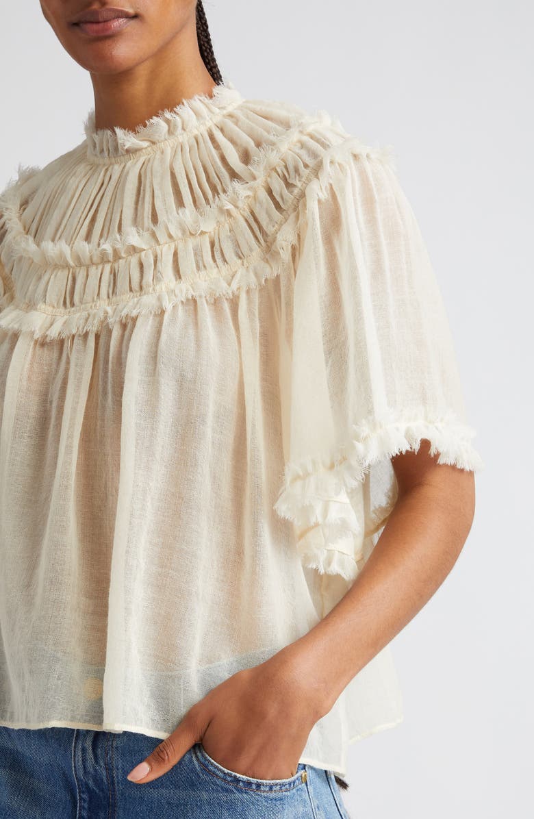 Ulla Johnson Zuri Ruffle Wool Gauze Ruched Top | Nordstromrack