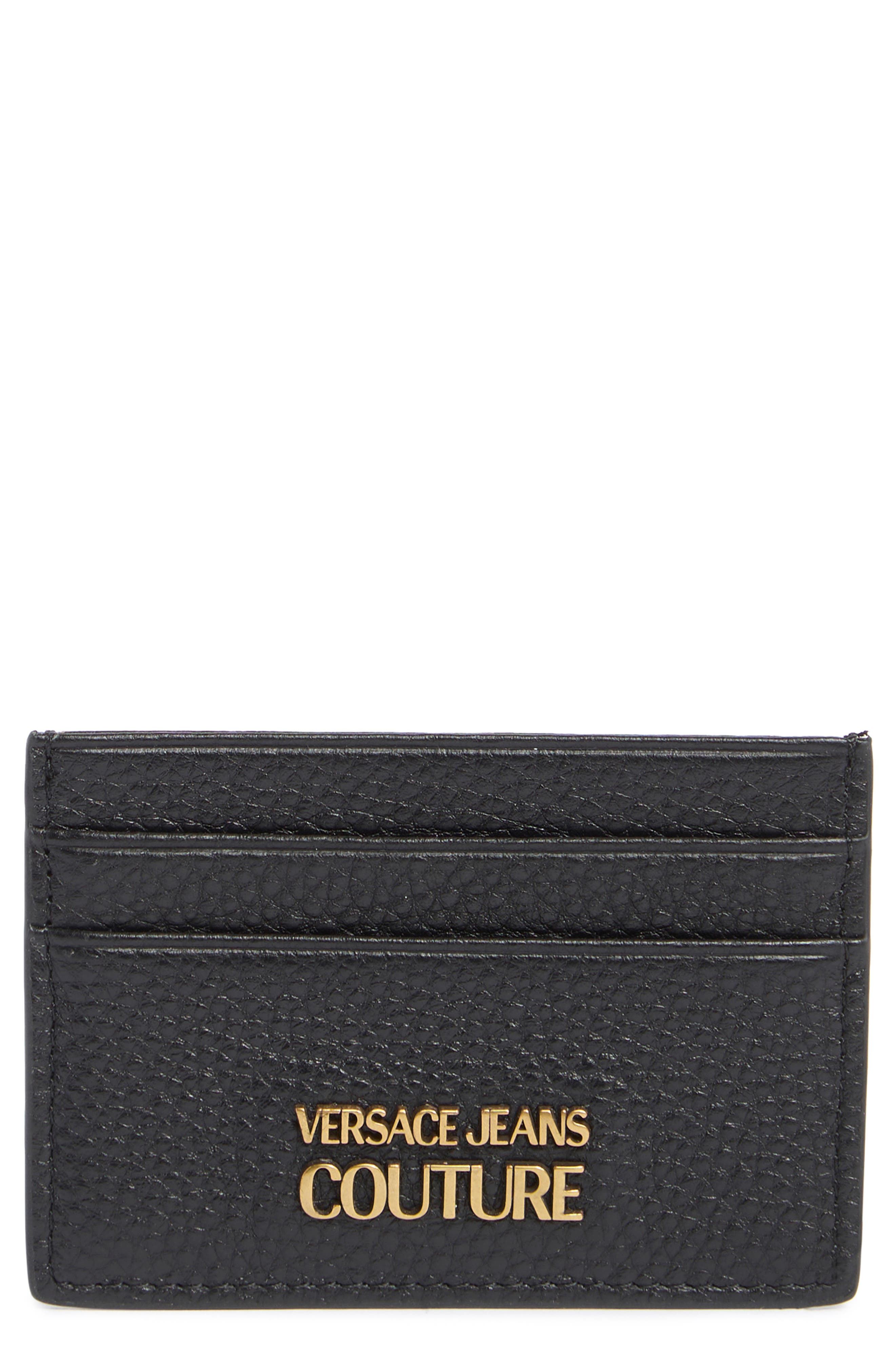 Versace Logo Lettering Leather Card Case | Nordstromrack