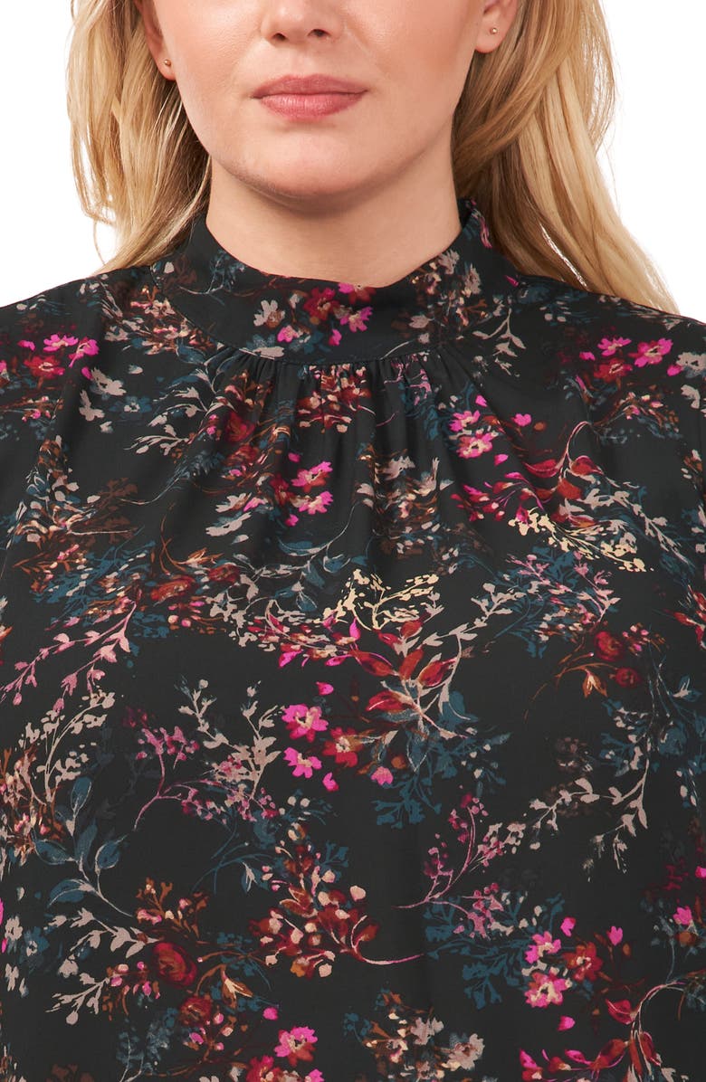 Halogen® Floral Ruffle Cuff Mock Neck Top | Nordstromrack