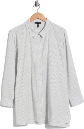 Eileen Fisher Grid Print Long Sleeve Button-Up Shirt | Nordstromrack