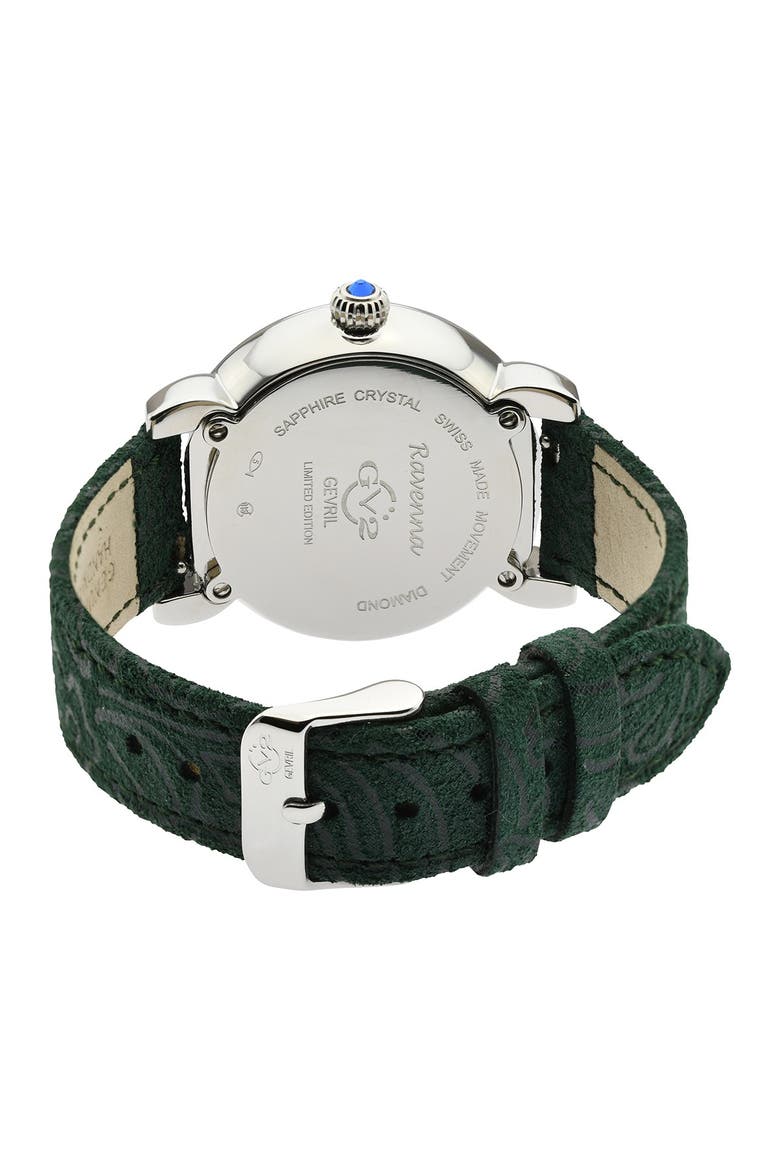 Ravenna Mother of Pearl Diamond Suede Embossed Strap Watch, 37mm - 0. ...