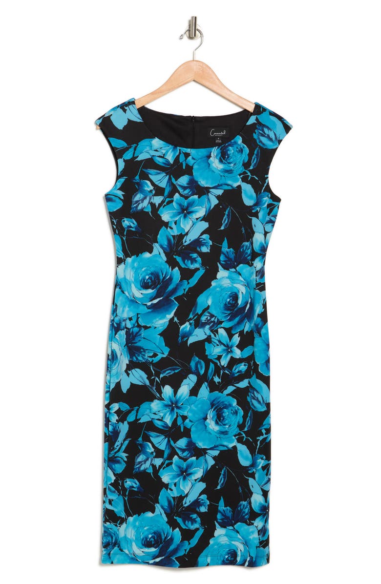 Connected Apparel Jewel Neck Cap Sleeve Floral Print Scuba Dress ...