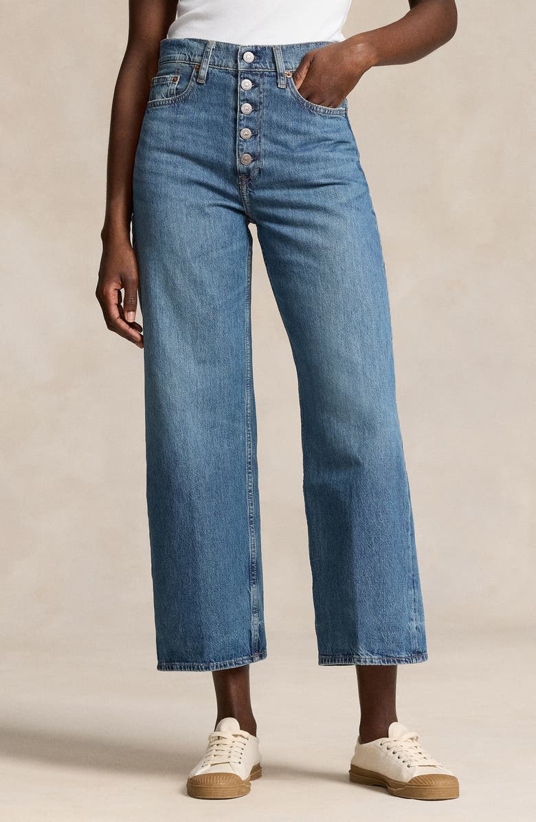 Polo Ralph Lauren Exposed Button Fly Crop Wide Leg Jeans | Nordstromrack