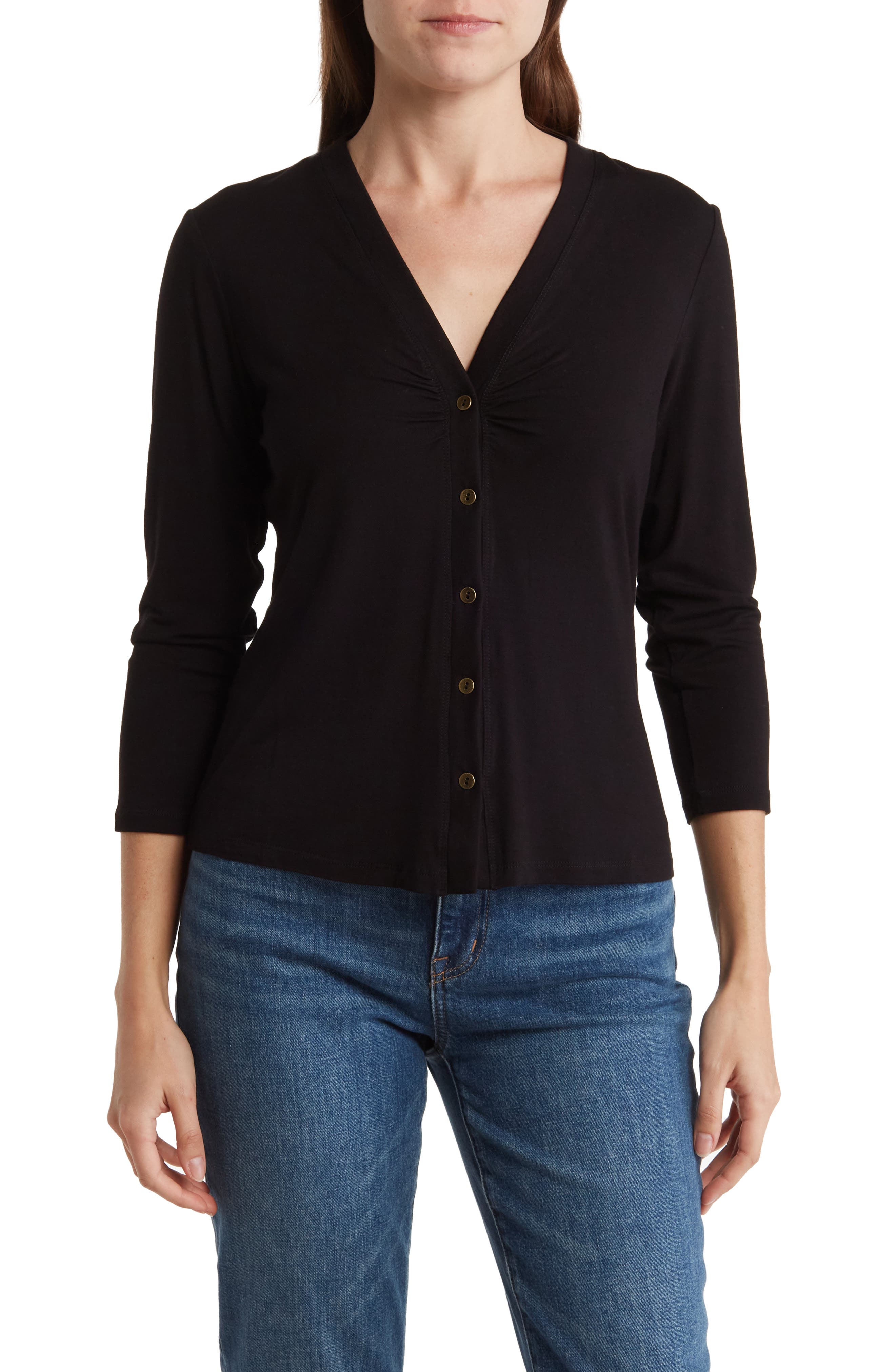 TRUTH Long Sleeve V-Neck Buttoned Top | Nordstromrack