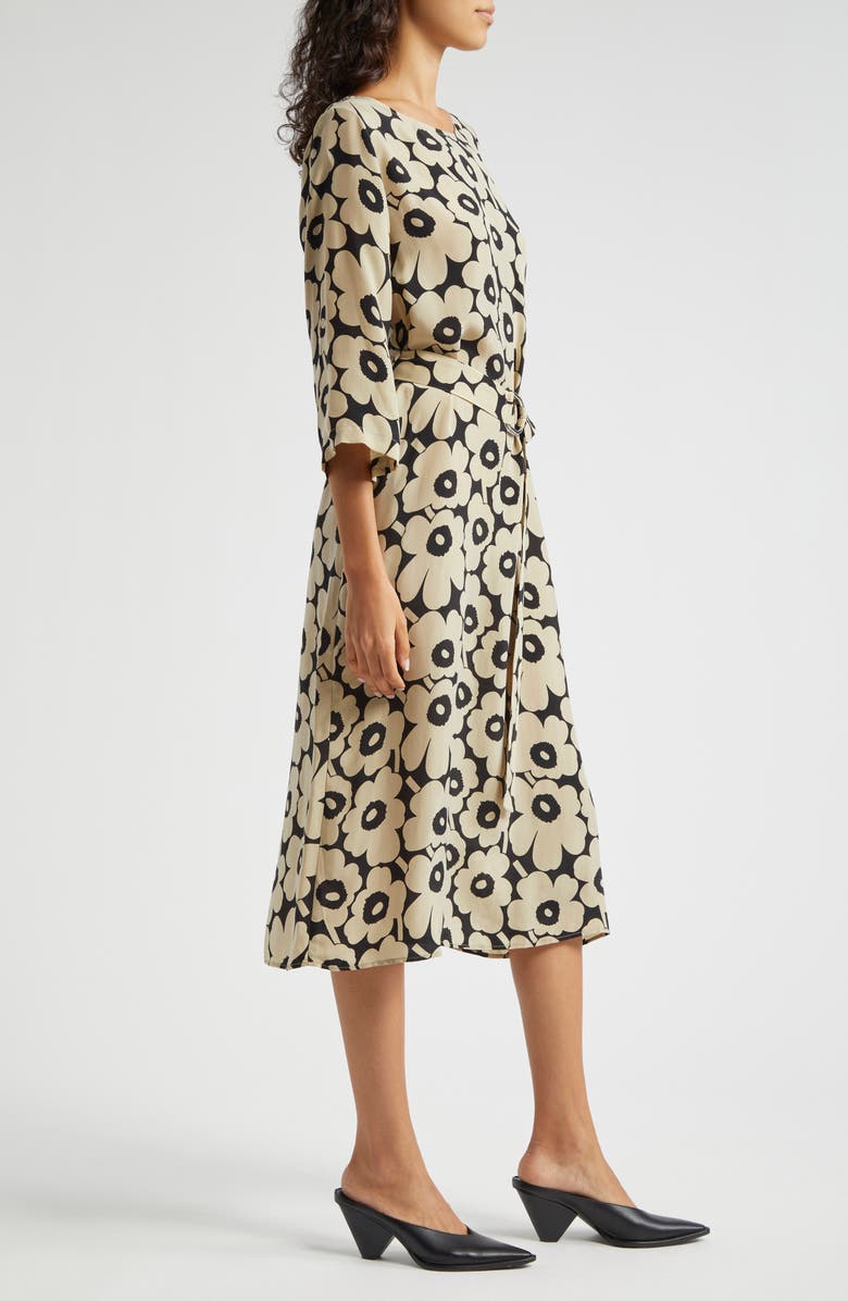 Marimekko Tiheys Unikko Belted Three-Quarter Sleeve Cupro Dress ...
