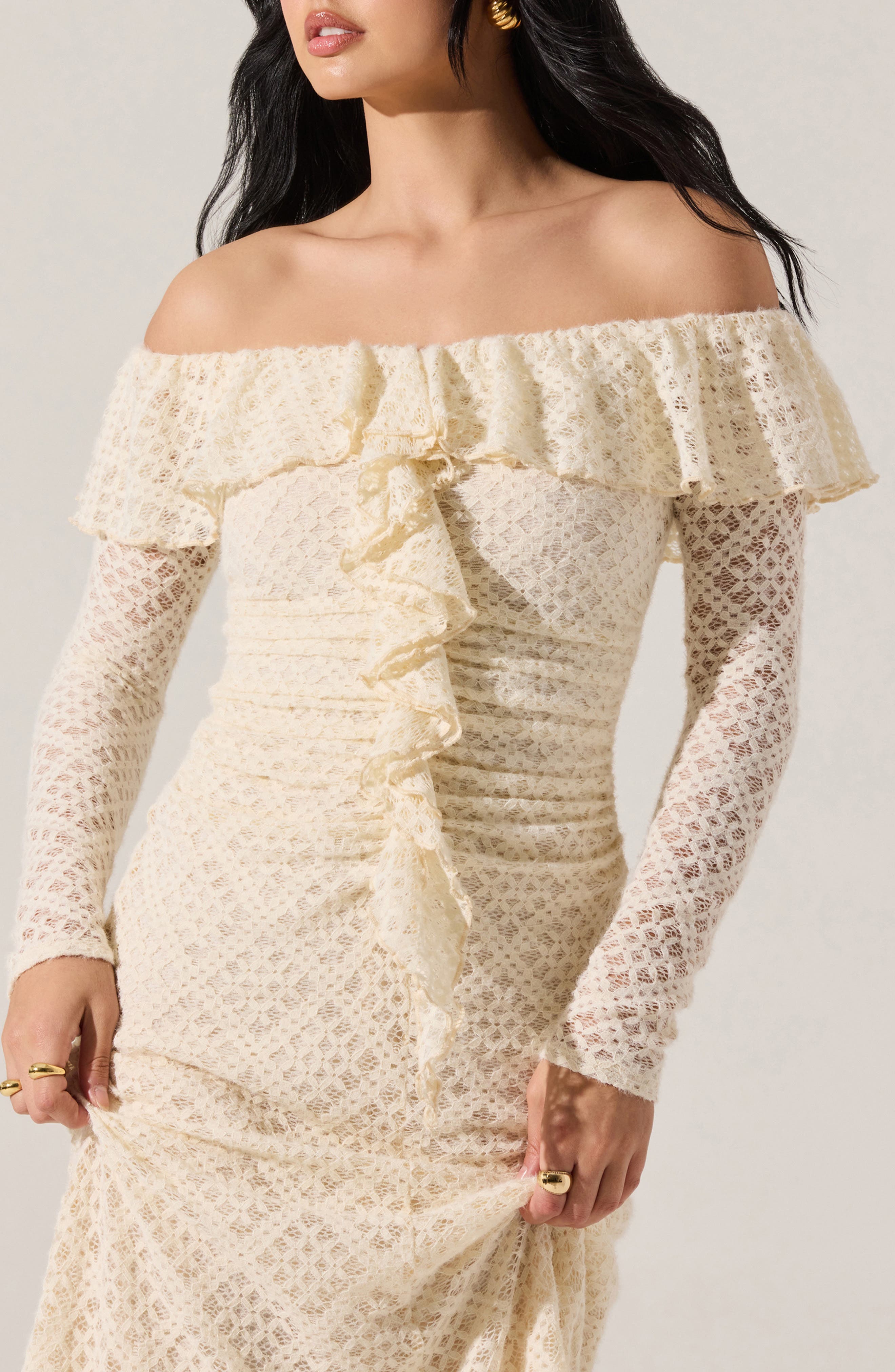 ASTR the Label Dorian Lace Long Sleeve Off the Shoulder Maxi Dress ...