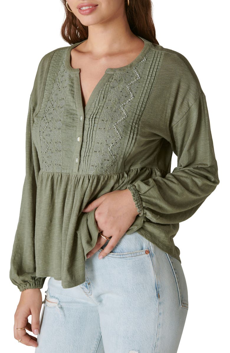 Lucky Brand Beaded Embroidered Pintuck Top | Nordstromrack