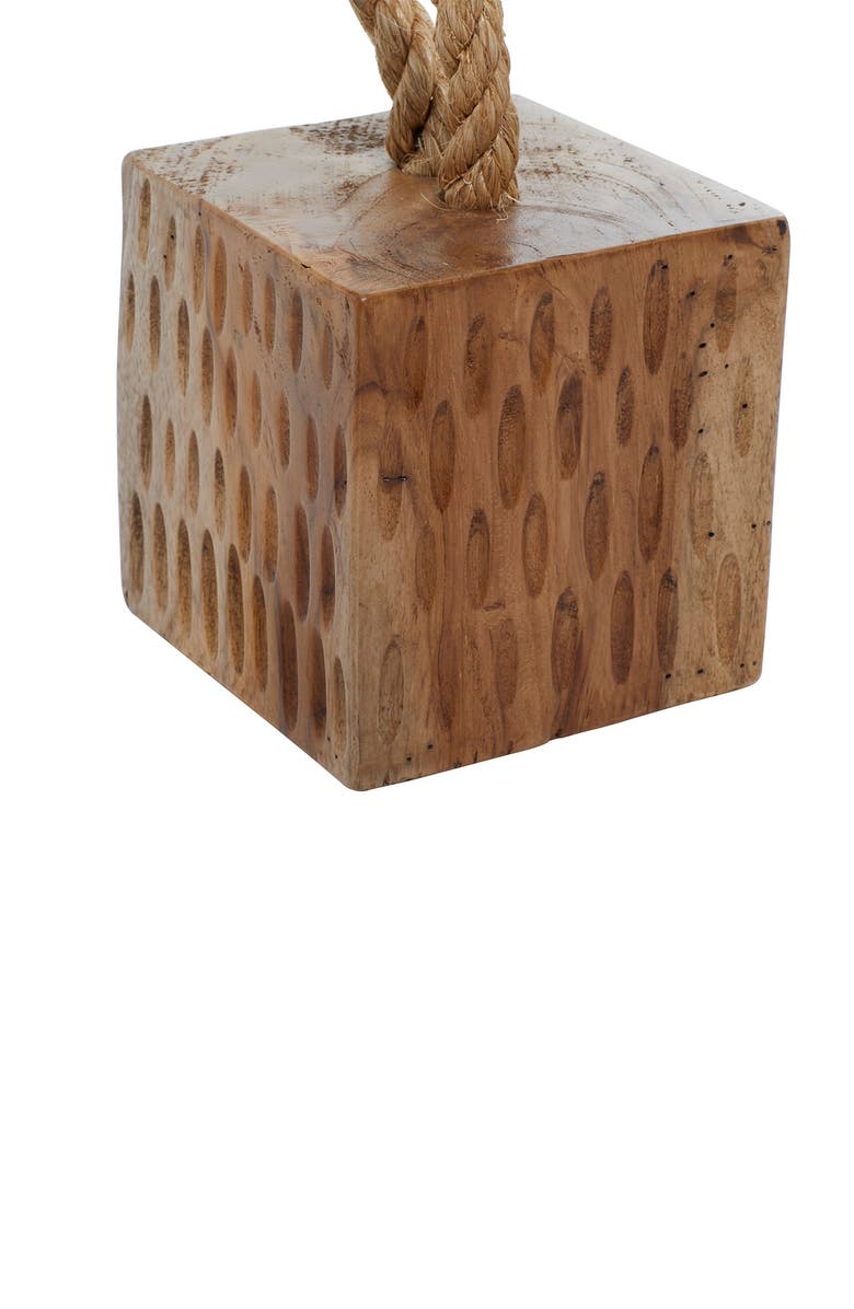 WILLOW ROW Brown Teakwood Handmade Door Stopper Geometric Sculpture ...