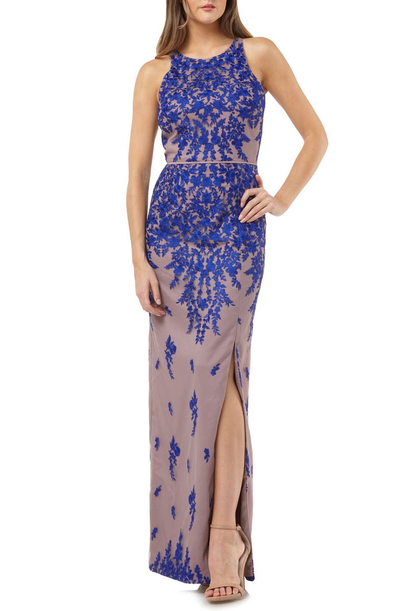 JS Collections Floral Embroidered Mesh Evening Dress | Nordstromrack