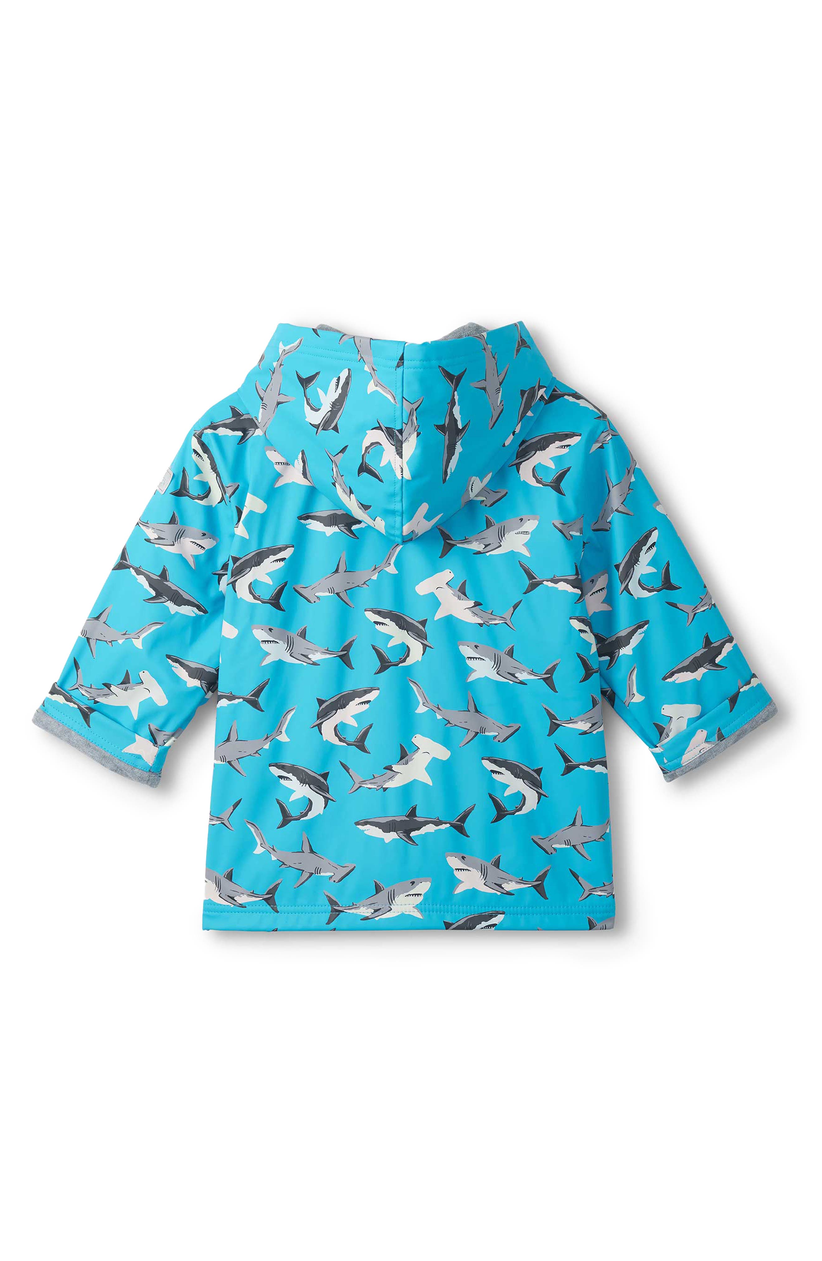 Hatley Kids' Shark Party Color Changing Waterproof Hooded Raincoat ...