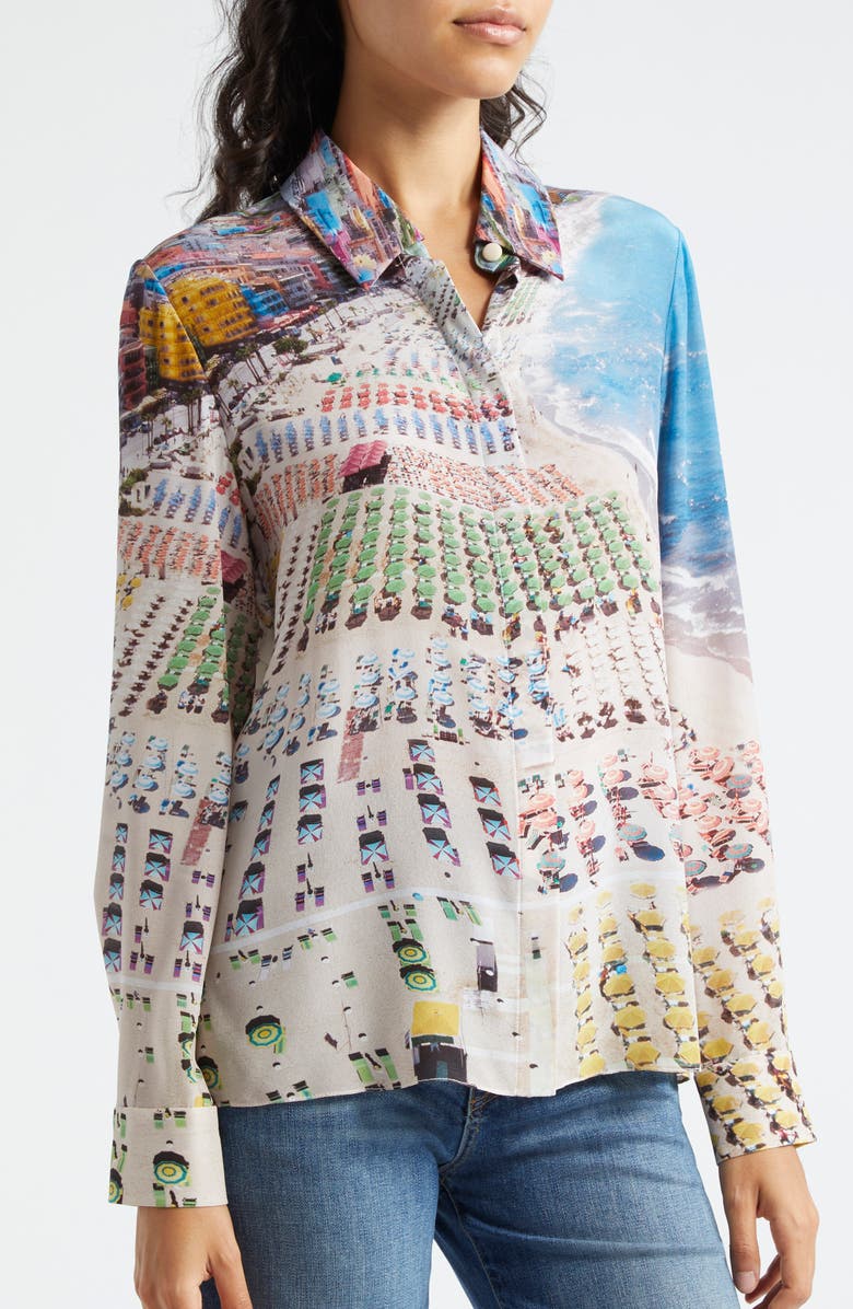 Alice + Olivia Willa Beach Print Silk Button-Up Shirt | Nordstromrack