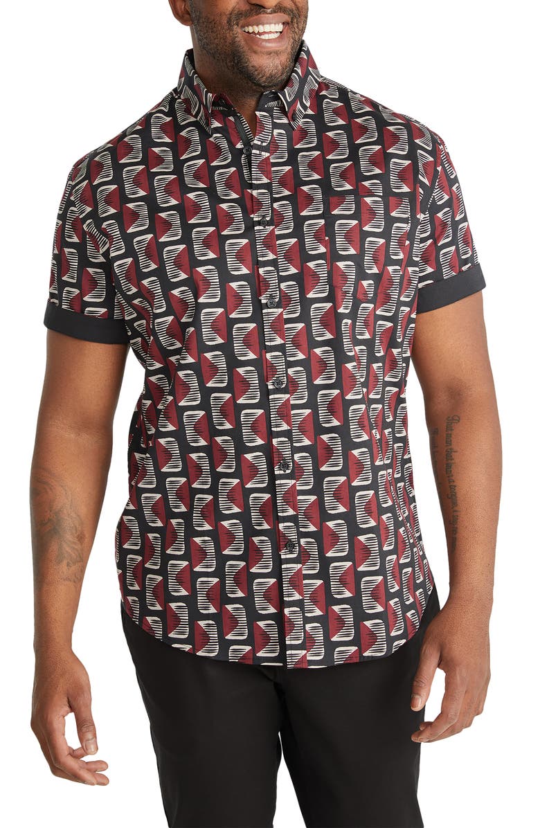 Johnny Bigg Reid Geometric Print Stretch Short Sleeve Button-Down Shirt ...