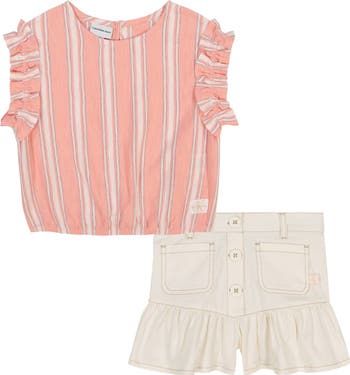 Calvin Klein Kids' Stripe Top & Ruffle Shorts Set | Nordstromrack