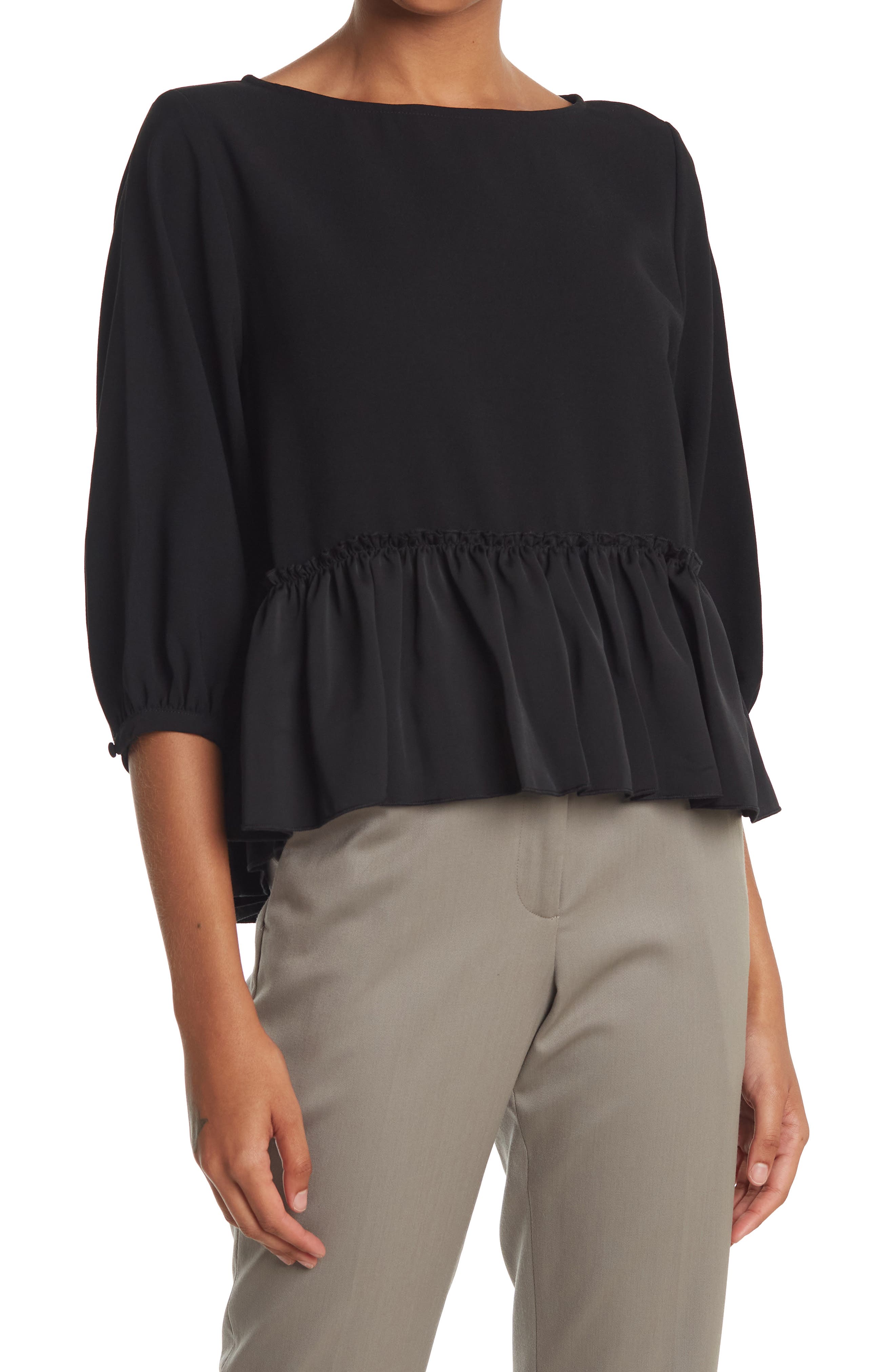 FRNCH 3/4 Length Sleeve Ruffle Flowy Top | Nordstromrack