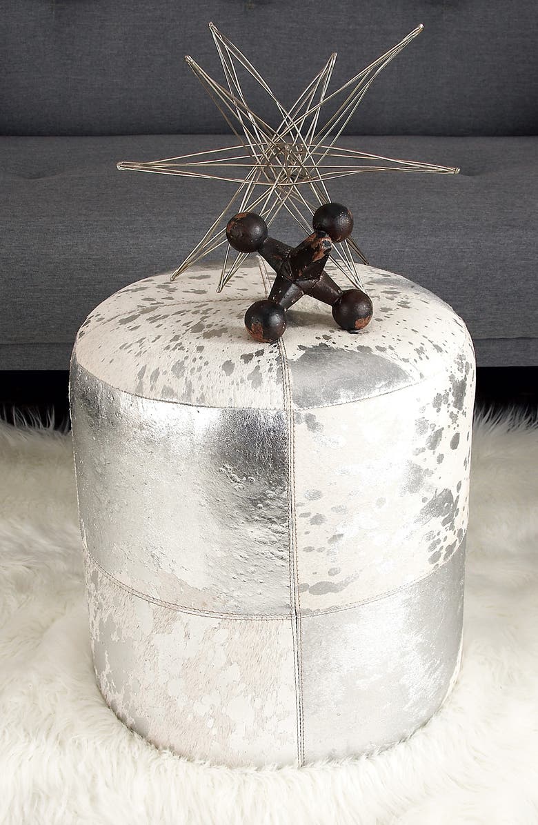 WILLOW ROW White Leather & Wood Glam Ottoman, 17x16x16 | Nordstromrack