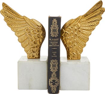 VIVIAN LUNE HOME Goldtone Aluminum Bird Wings Bookend with Marble Base ...