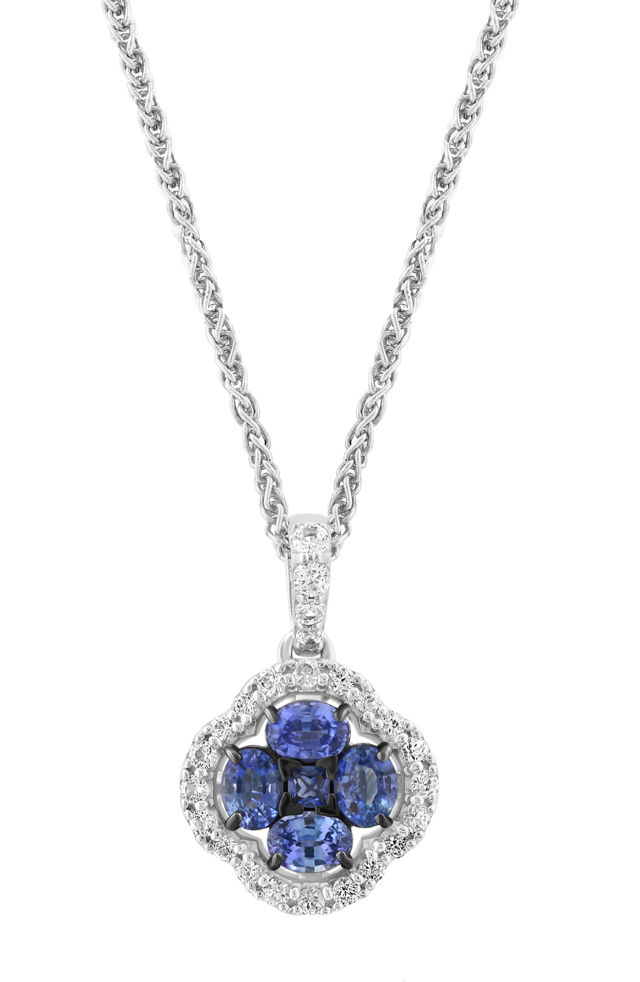 EFFY Sterling Silver Blue & White Sapphire Quatrefoil Pendant Necklace ...