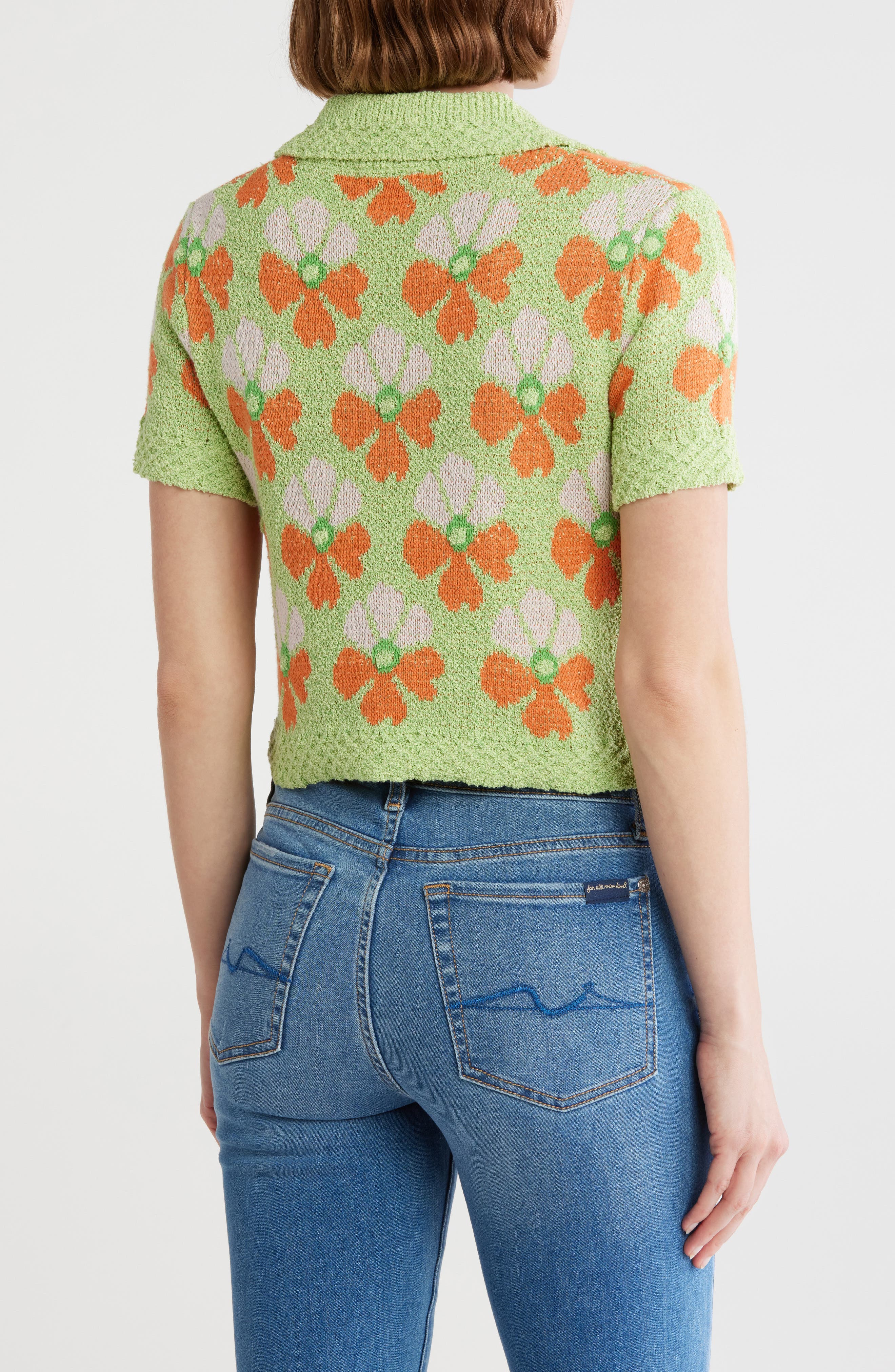INDUSTRY REPUBLIC CLOTHING Floral Jacquard Short Sleeve Polo Cardigan ...