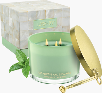 Lovery Eucalyptus & Spearmint Home Candle Gift Set with Wax Trimmer ...