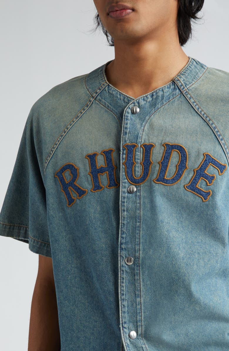 Rhude Embroidered Logo Denim Baseball Shirt | Nordstromrack