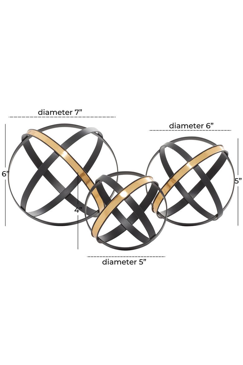 Black Metal Geometric Sculpture with Goldtone Accents - Set of 3 ...