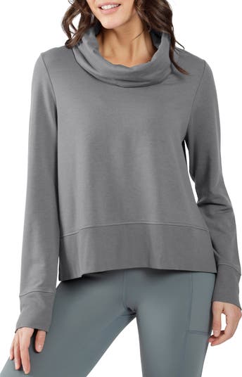 90 DEGREE BY REFLEX Terry Brushed Long Sleeve Cropped Cow Neck Top ...