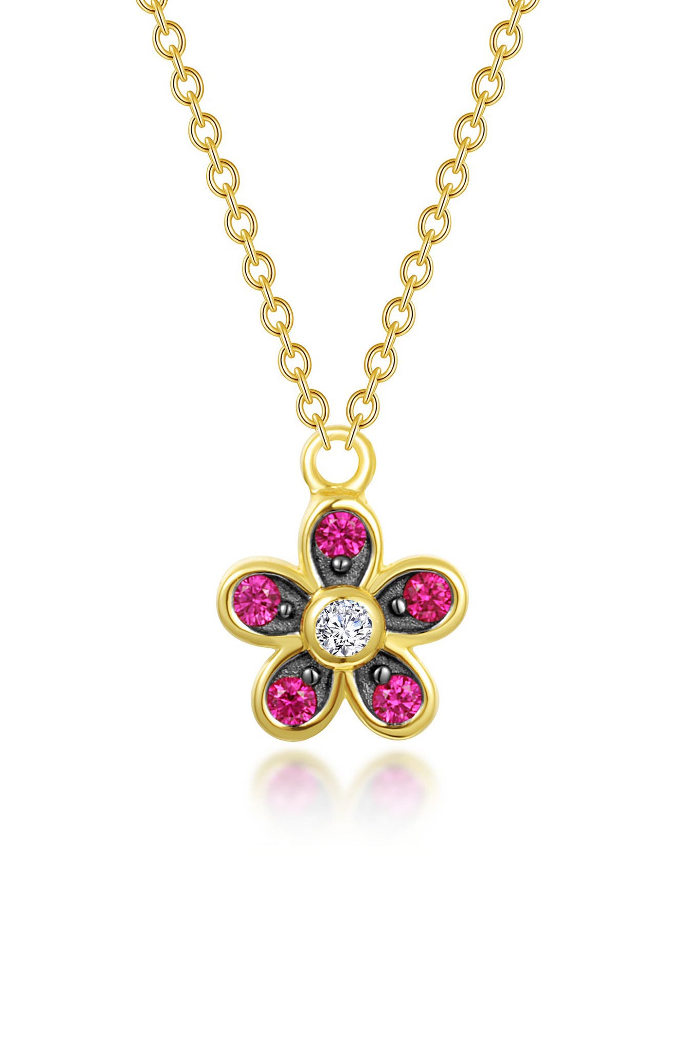 Lafonn Sterling Silver Simulated Diamond & Lab Grown Ruby Flower ...