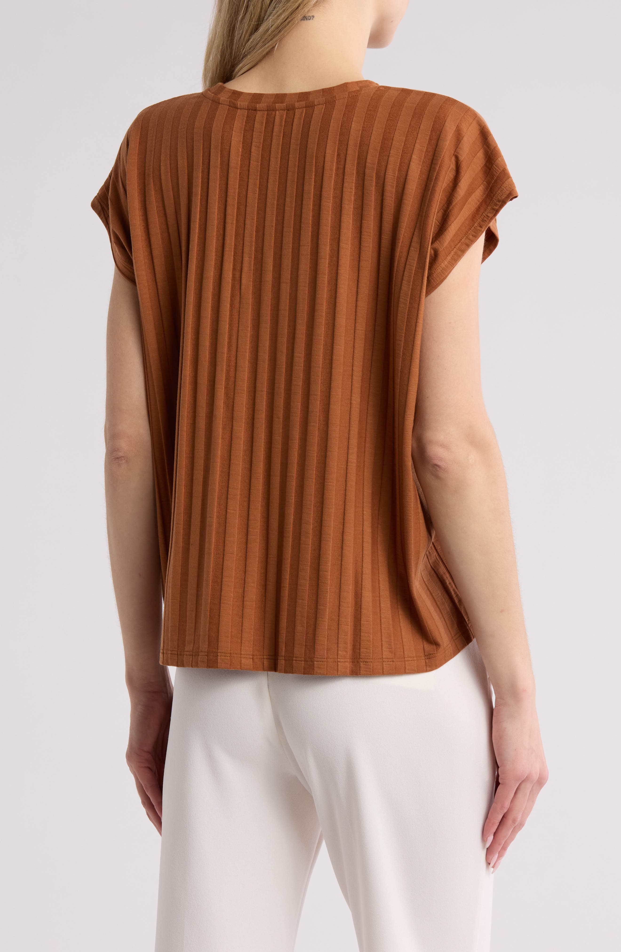 Eileen Fisher Crewneck Cap Sleeve Boxy Ribbed Top | Nordstromrack