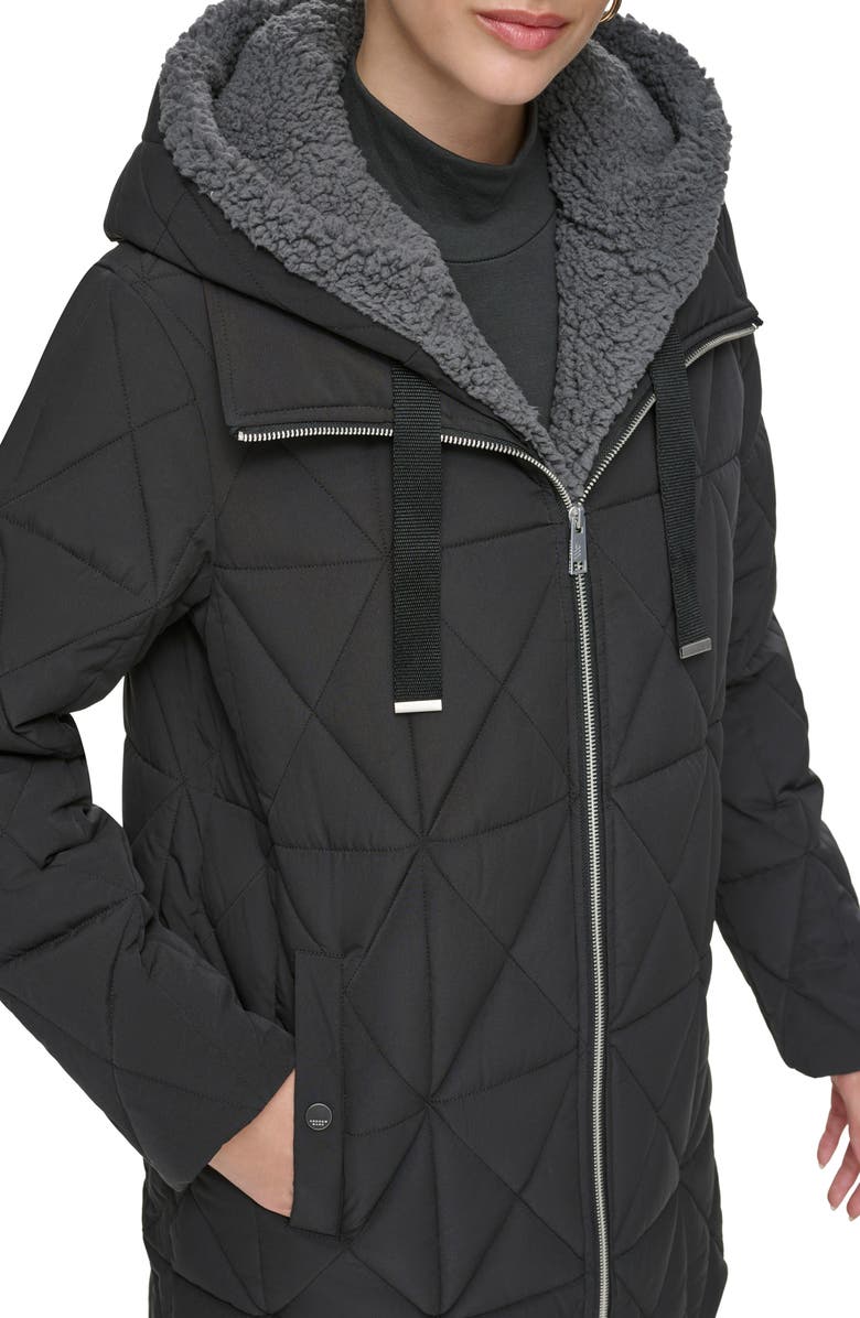 Andrew Marc Water Resistant Faux Shearling Lined Hood & Bib Quilted ...