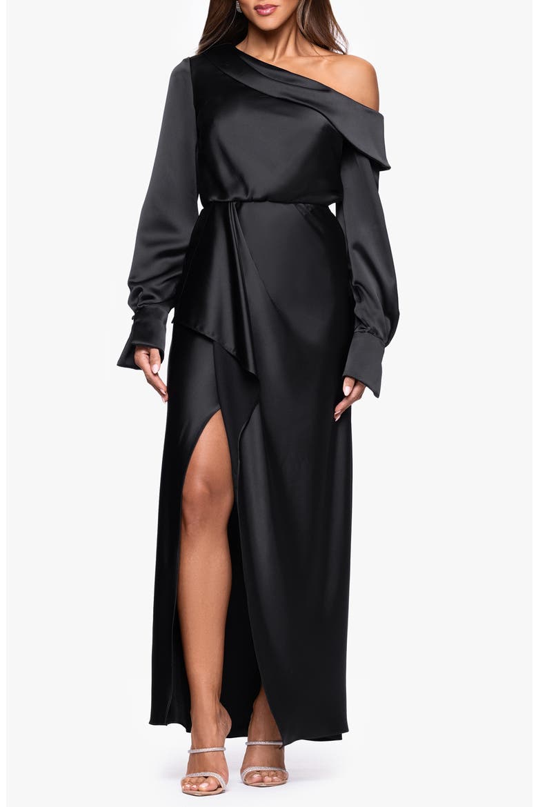Off the Shoulder Long Sleeve Satin Gown (Women) | Nordstromrack