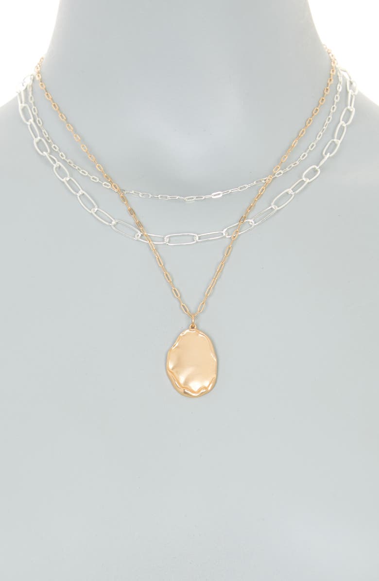 AREA STARS Two-Tone Hammered Oval Pendant Layered Necklace | Nordstromrack