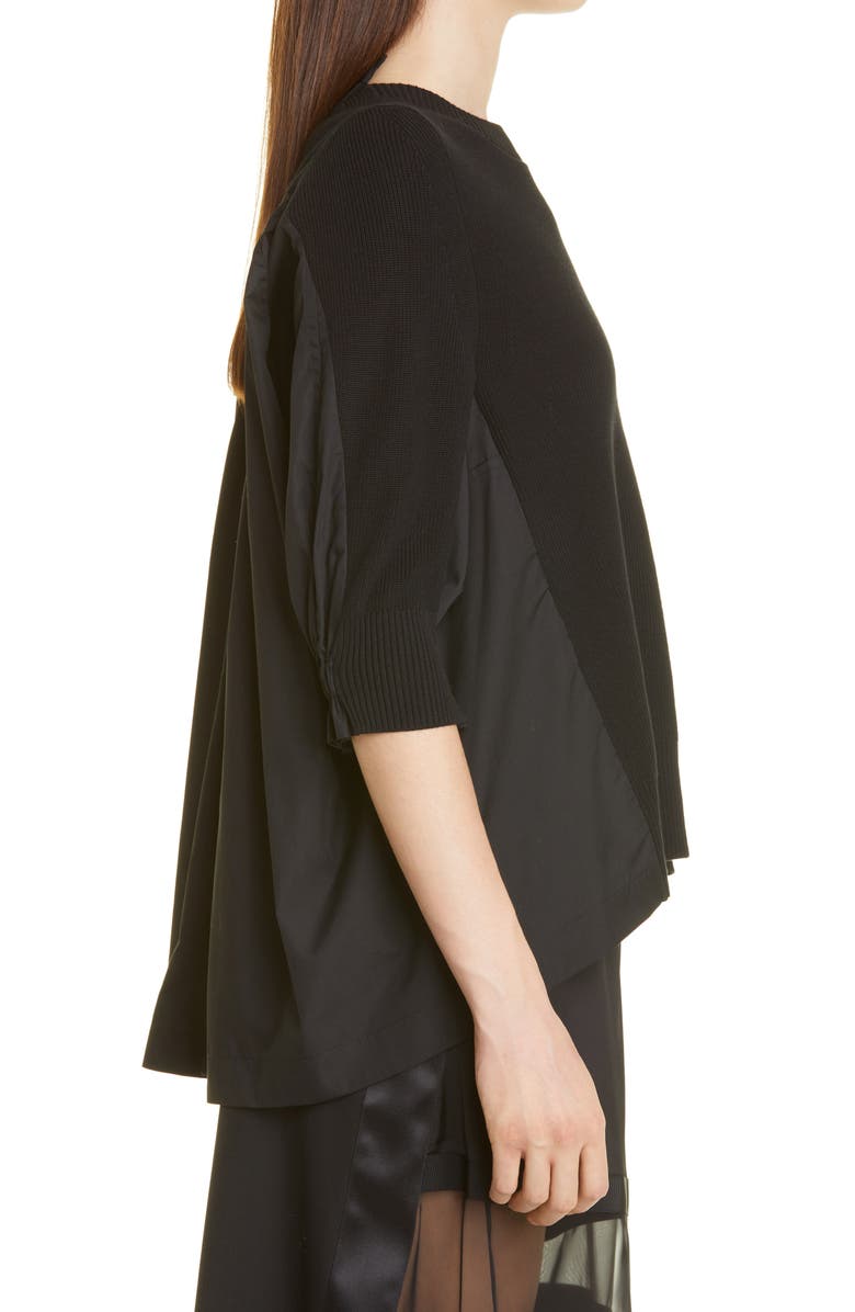 Sacai Mixed Media Pleated Back Panel Sweater | Nordstrom