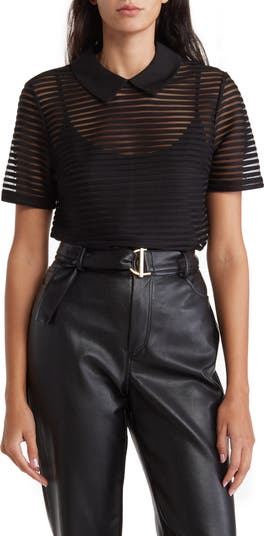 Donna Karan New York Sheer Stripe Collared Top | Nordstromrack