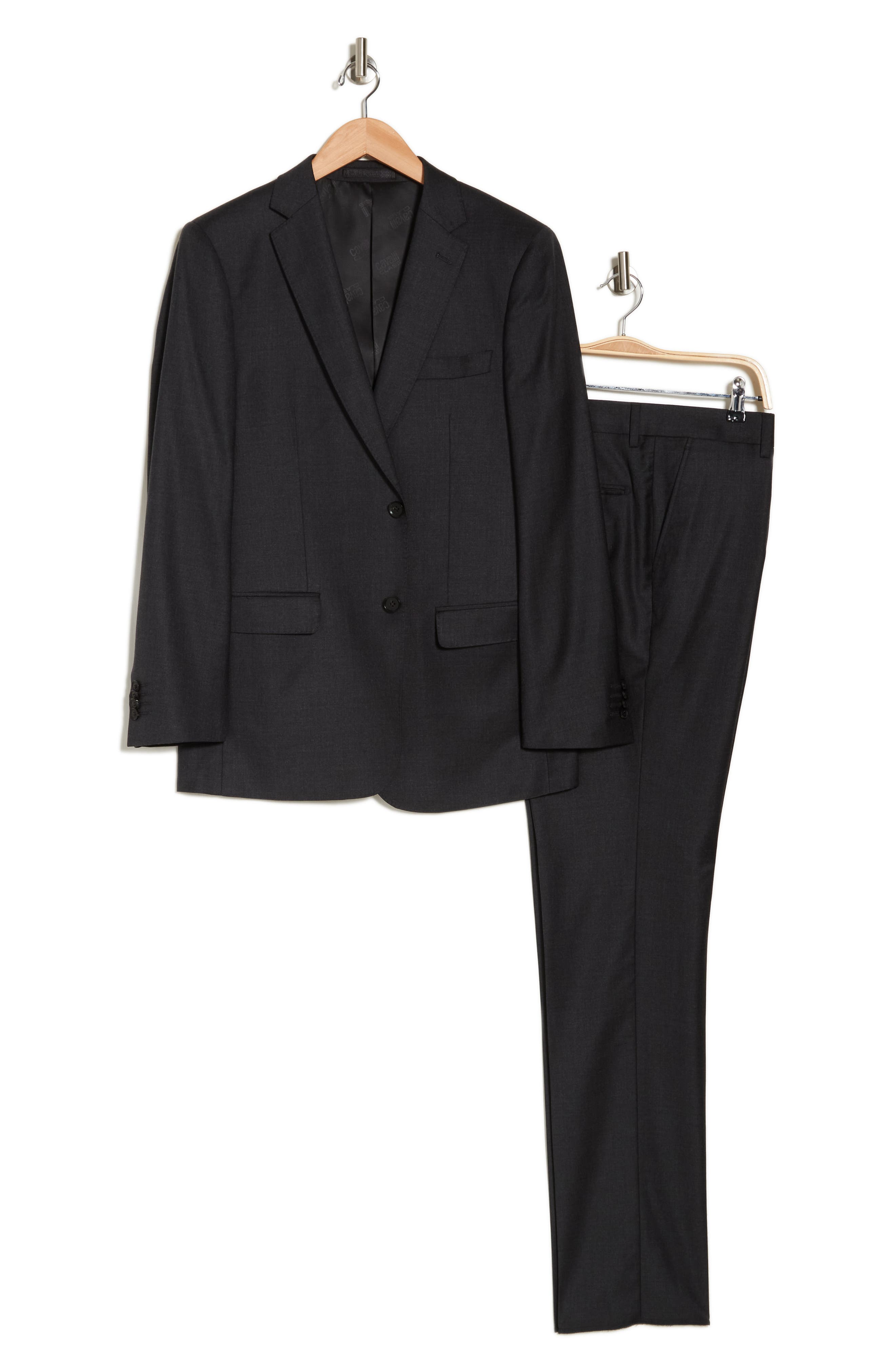 Cavalli Class Slim Fit Charcoal Solid Notch Lapel Wool Suit | Nordstromrack