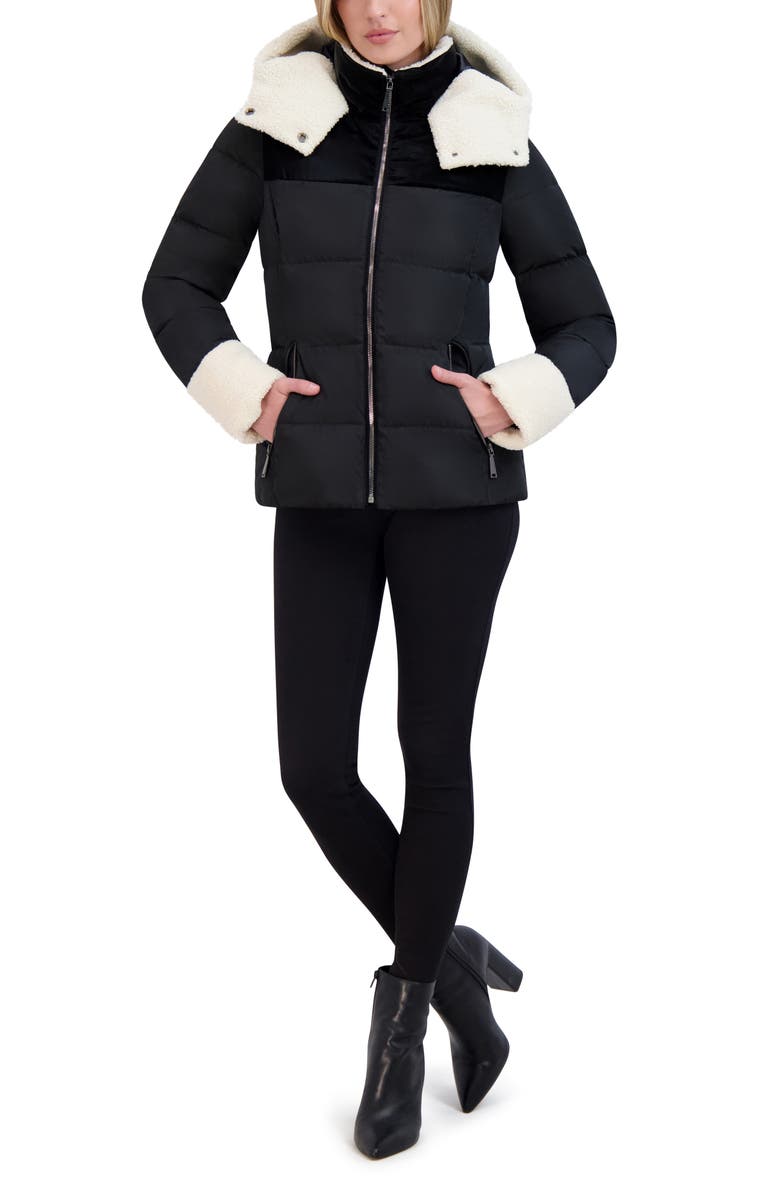 Laundry by Shelli Segal Short Faux Shearling Trim Puffer Jacket ...