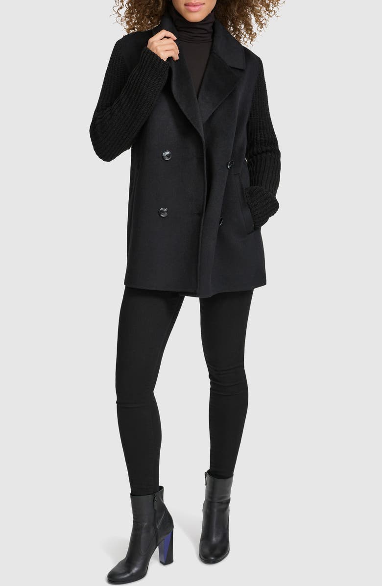 Kenneth Cole Double Breasted Knit Sleeve Double Face Wool Blend Coat ...