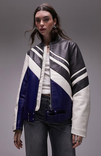 Topshop Motocross Colorblock Faux Leather Jacket | Nordstromrack