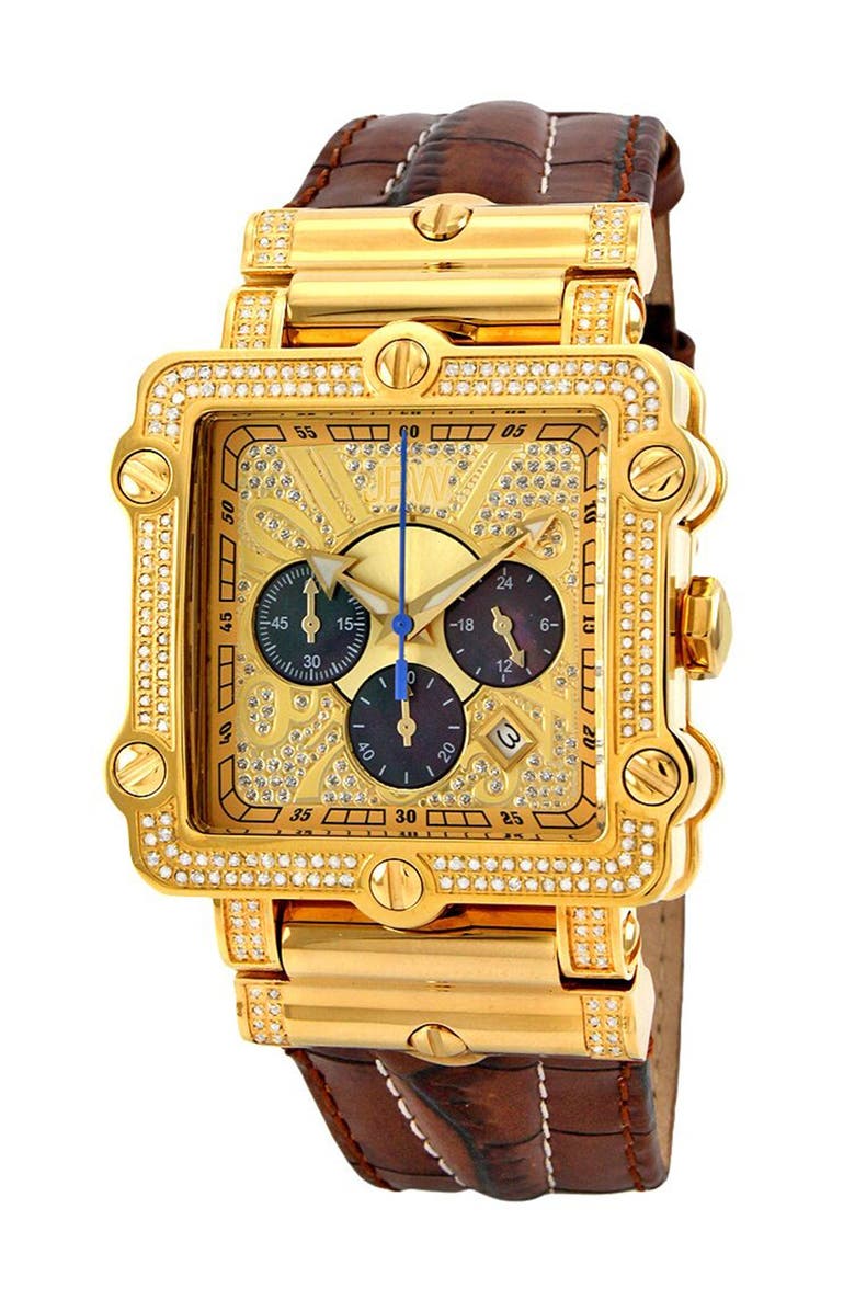 JBW Phantom Leather Strap Diamond Chronograph Watch, 46mm | Nordstromrack