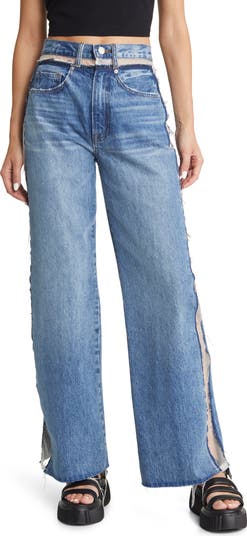 FRAME Atelier Sheer Insert High Waist Wide Leg Jeans | Nordstrom