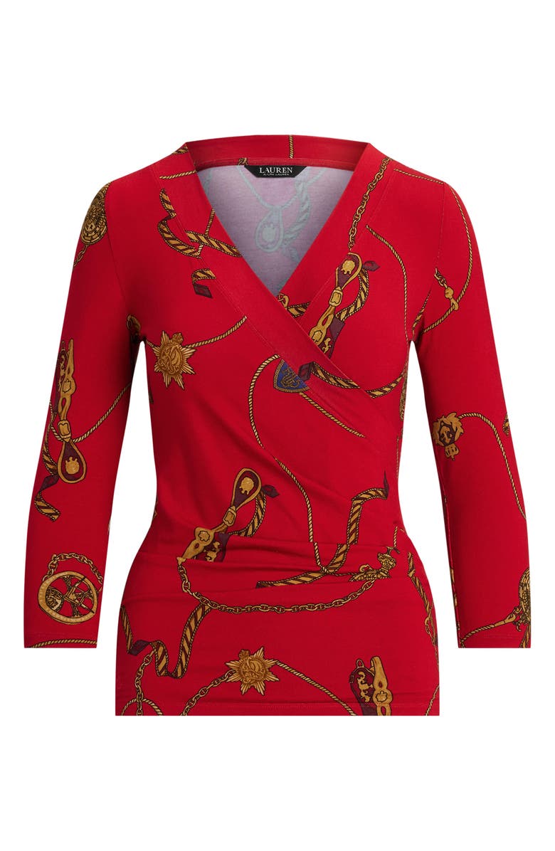 Lauren Ralph Lauren Charm Print Jersey Faux Wrap Top | Nordstromrack