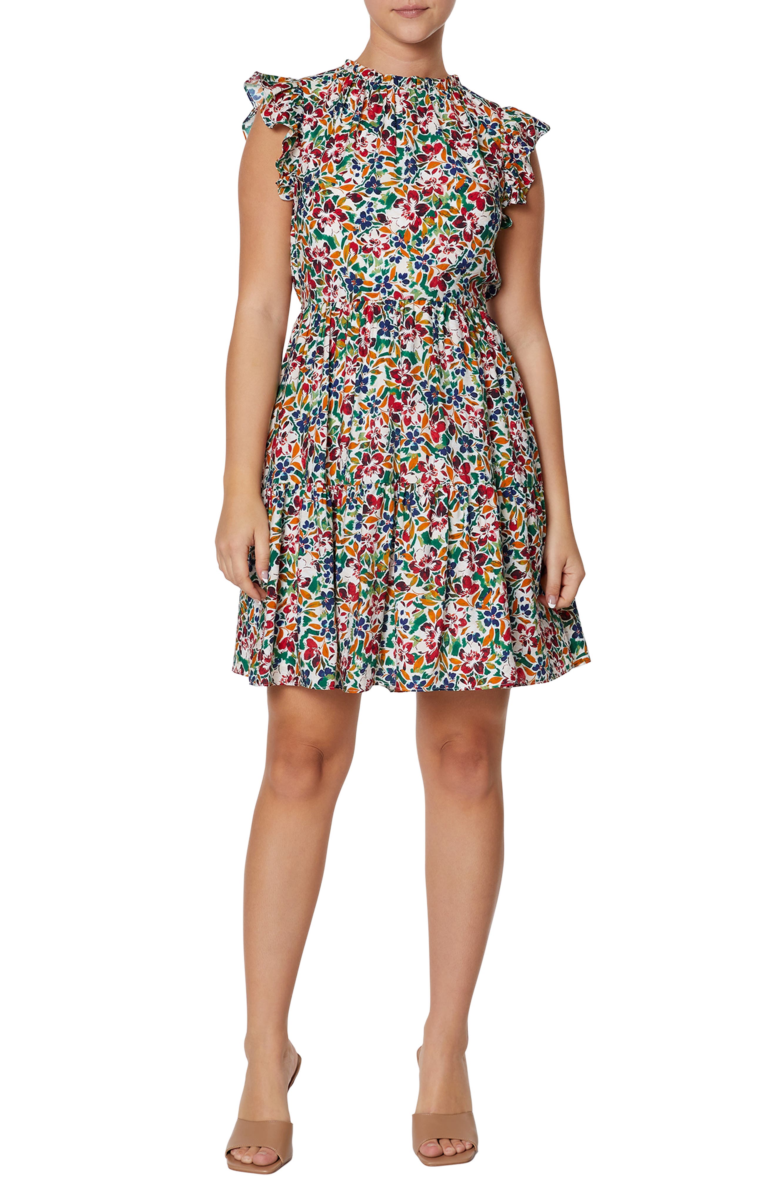 Laundry by Shelli Segal Floral Print Flutter Sleeve Dress | Nordstromrack