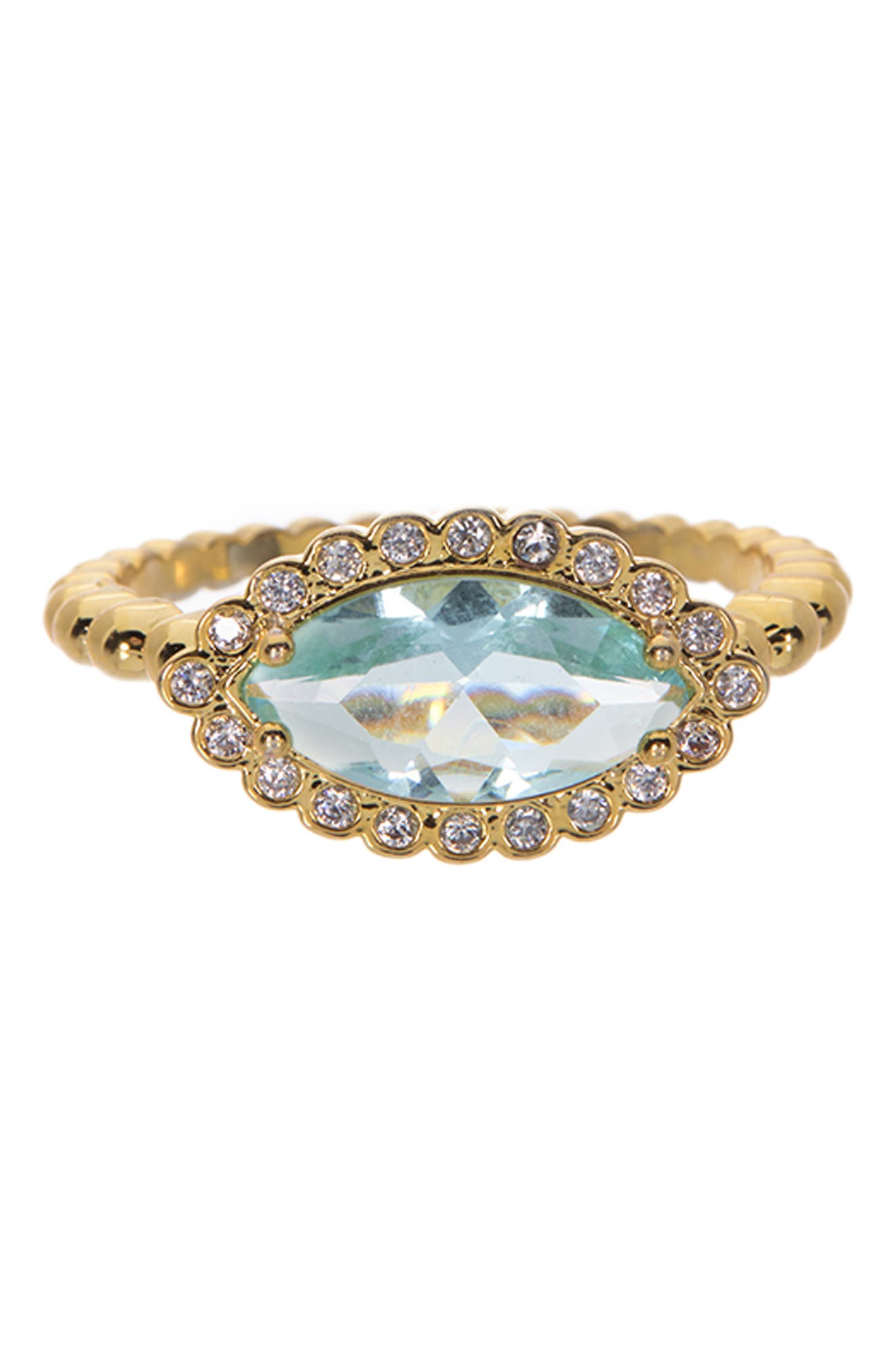 RIVKA FRIEDMAN 18K Gold Clad Marquise Cut Blue Crystal East West Ring ...
