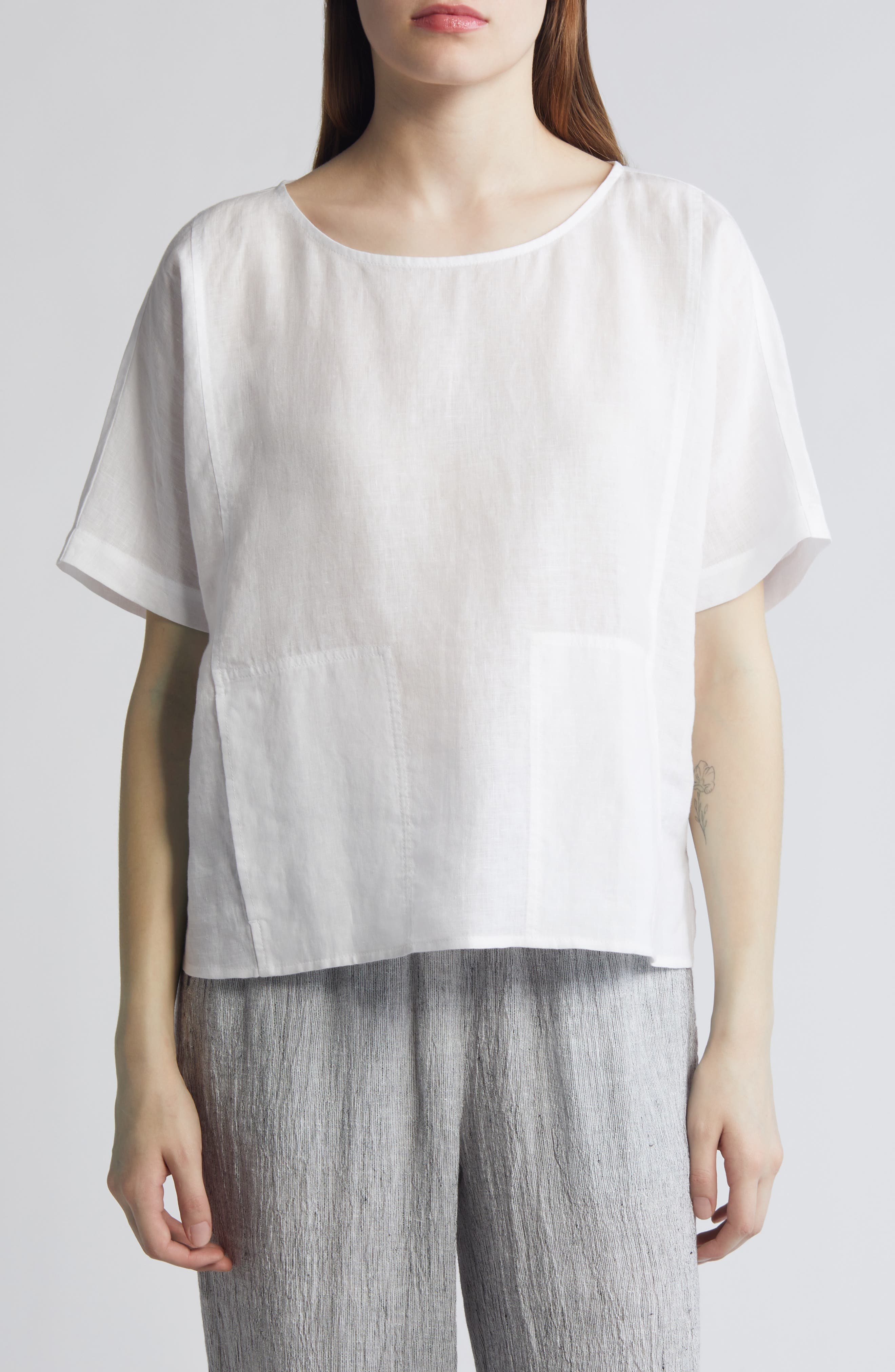 Eileen Fisher Boxy Ballet Neck Organic Linen Top (Women) | Nordstromrack