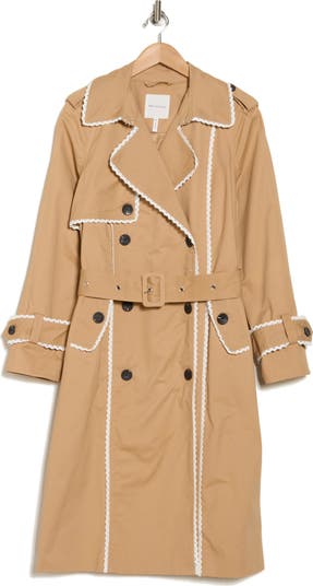 Avec Les Filles Lace Trim Double Breasted Cotton Trench Coat Avec Les Filles Lace Trim Double Breasted Cotton Trench Coat
