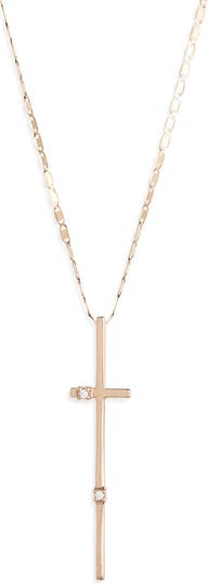 LANA 14K Rose Gold Diamond Elongated Cross Pendant Necklace | Nordstromrack