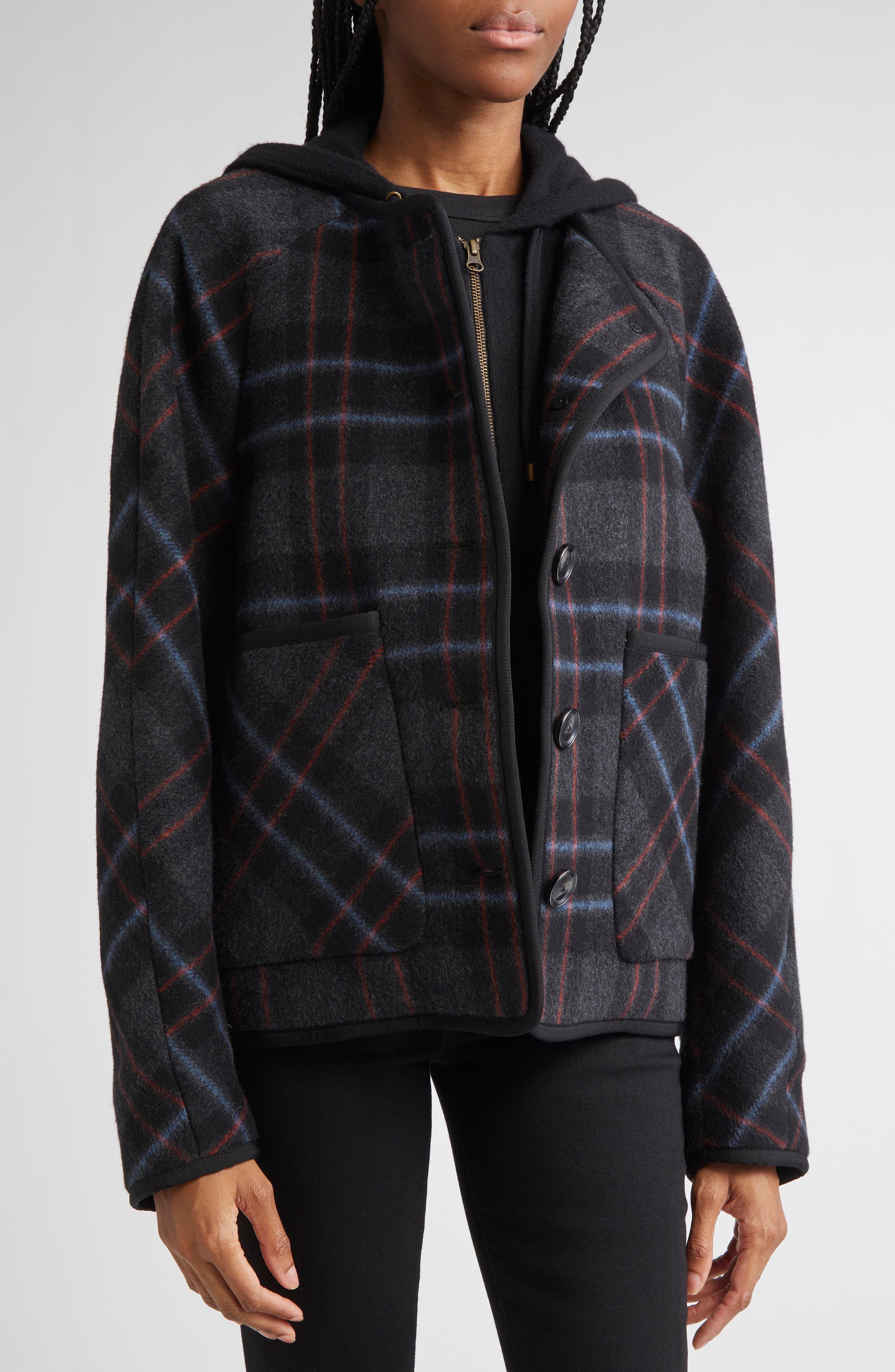 Veronica Beard Martine Plaid Wool Blend Dickey Scarf Coat | Nordstromrack